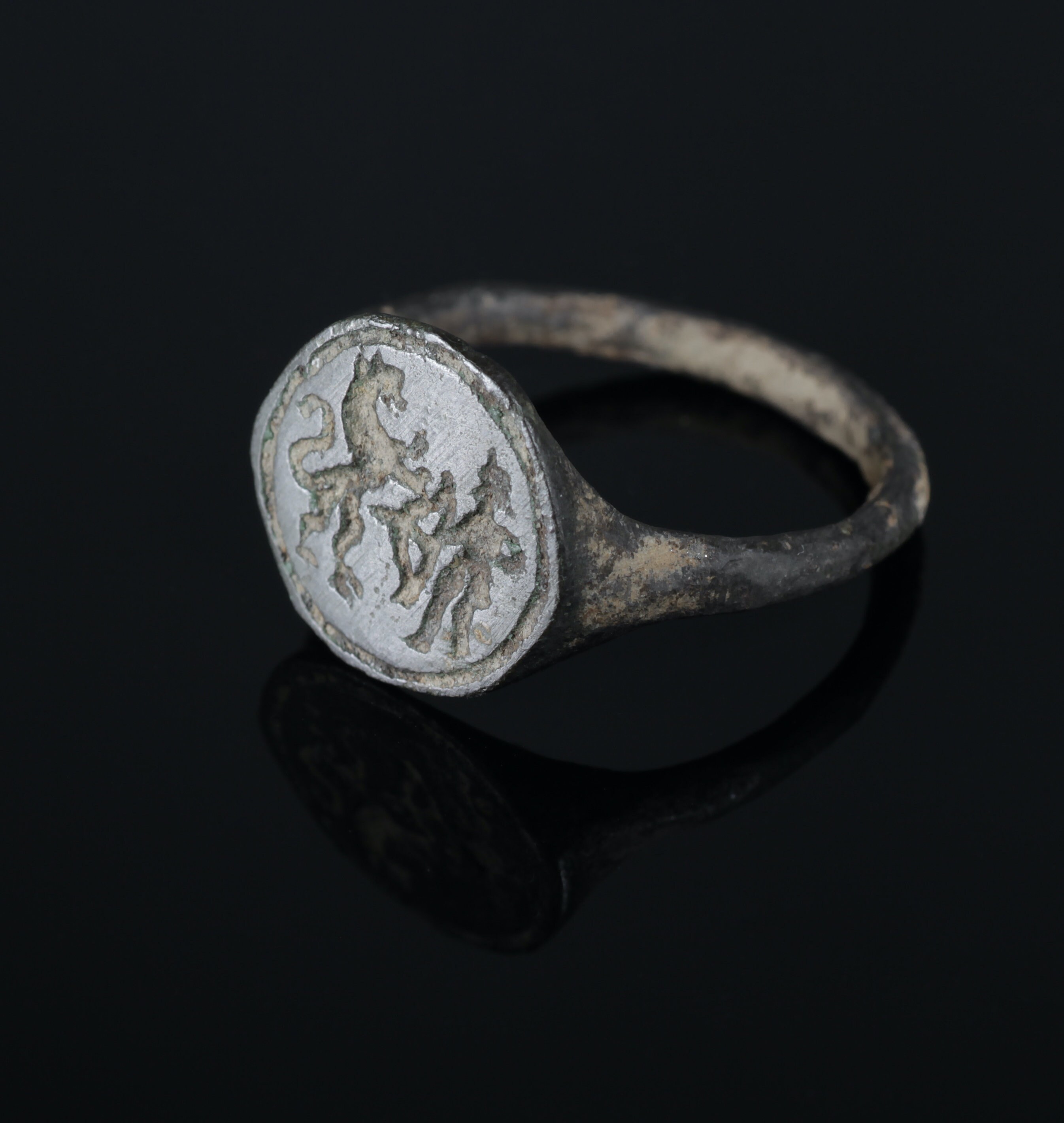Medieval Warrior Ring Beast Against Archer Engraved Unique Old Ring ...