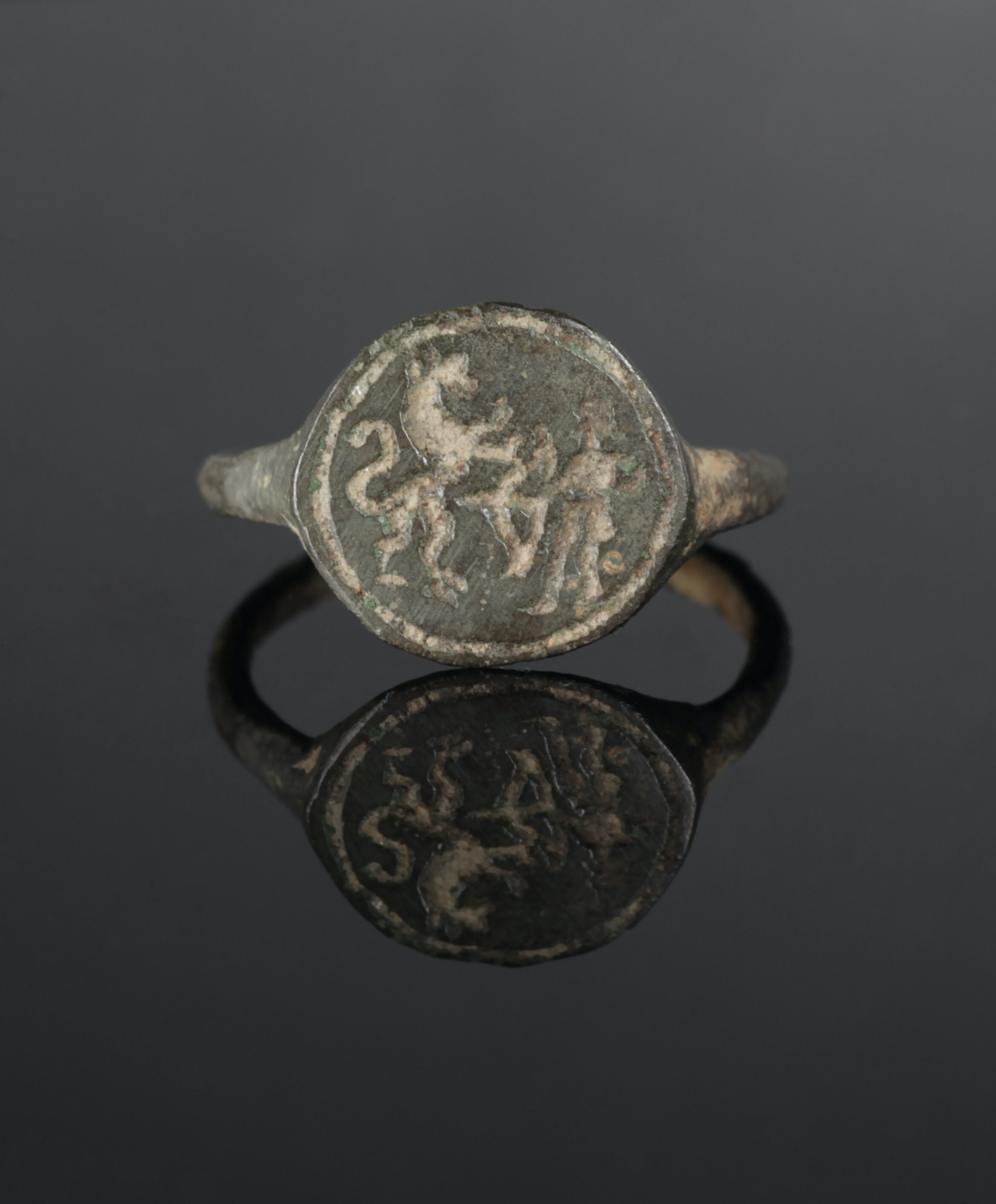 Medieval Warrior Ring Beast Against Archer Engraved Unique Old Ring ...