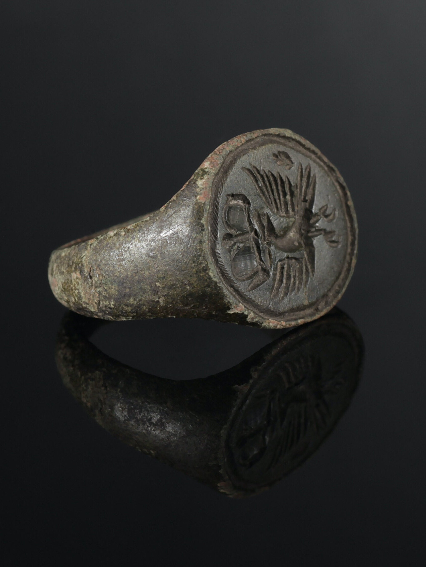 Vintage Bronze Signet Ring Ancient Signet Ring Antique Engraved Rare ...