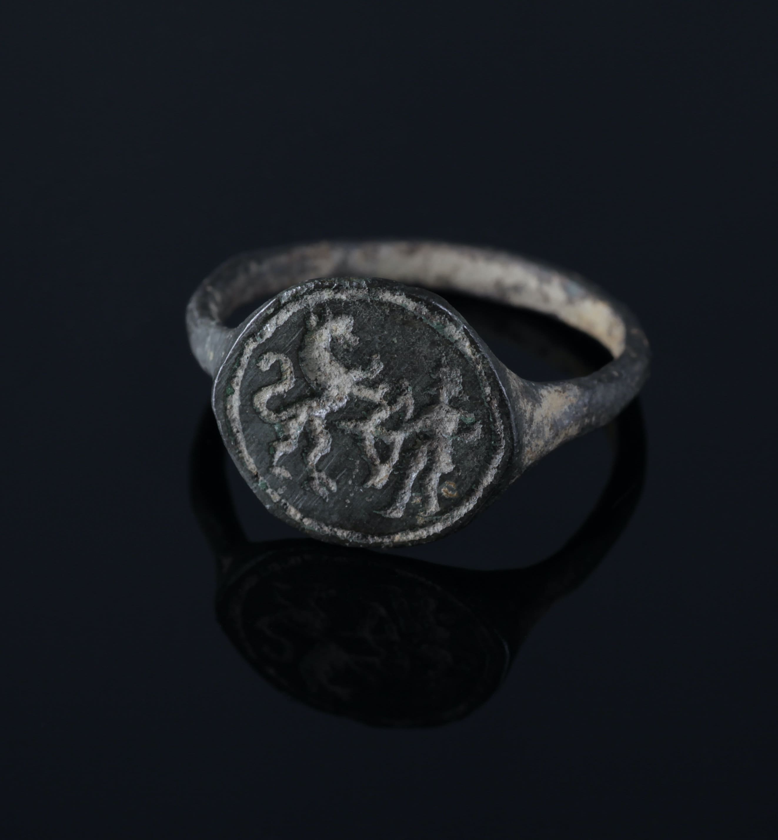 Medieval Warrior Ring Beast Against Archer Engraved Unique Old Ring ...