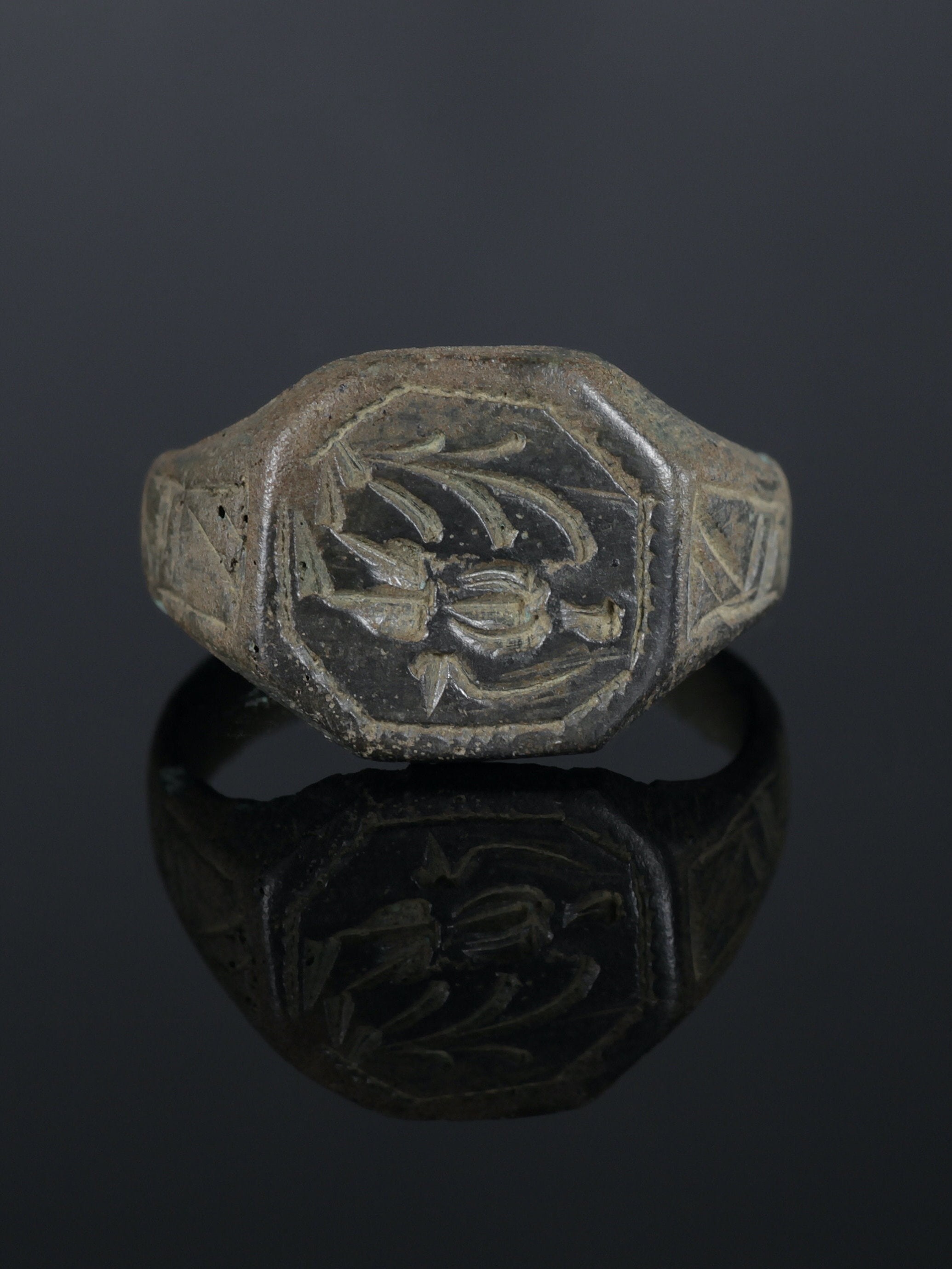 Engraved Original Ancient Ring. Warrior With A Sprout. Medieval Man ...