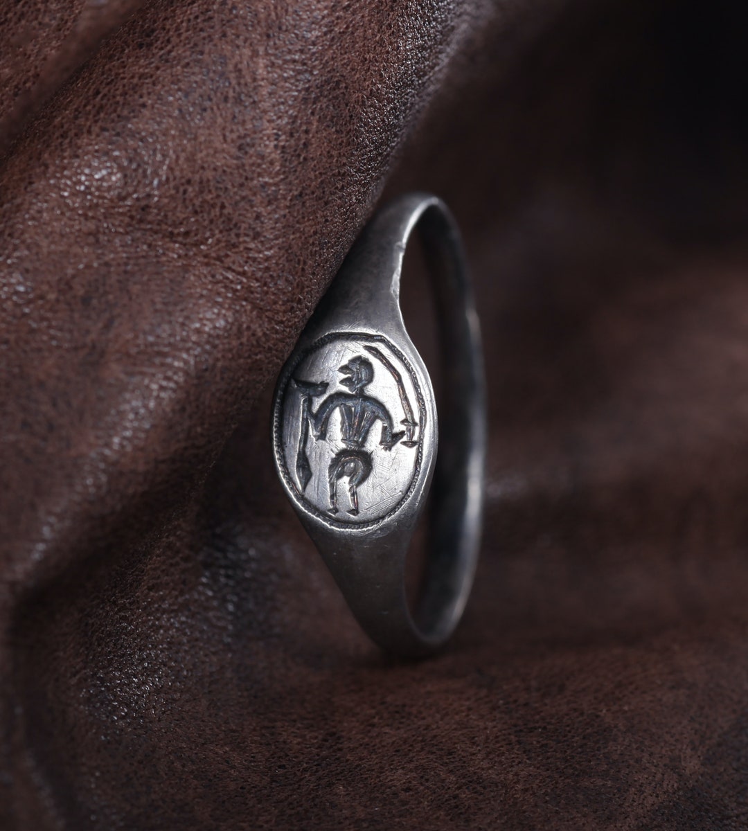 Medieval Silver Signet Ring | Warrior With Spear, Authentic Artifact - Etsy