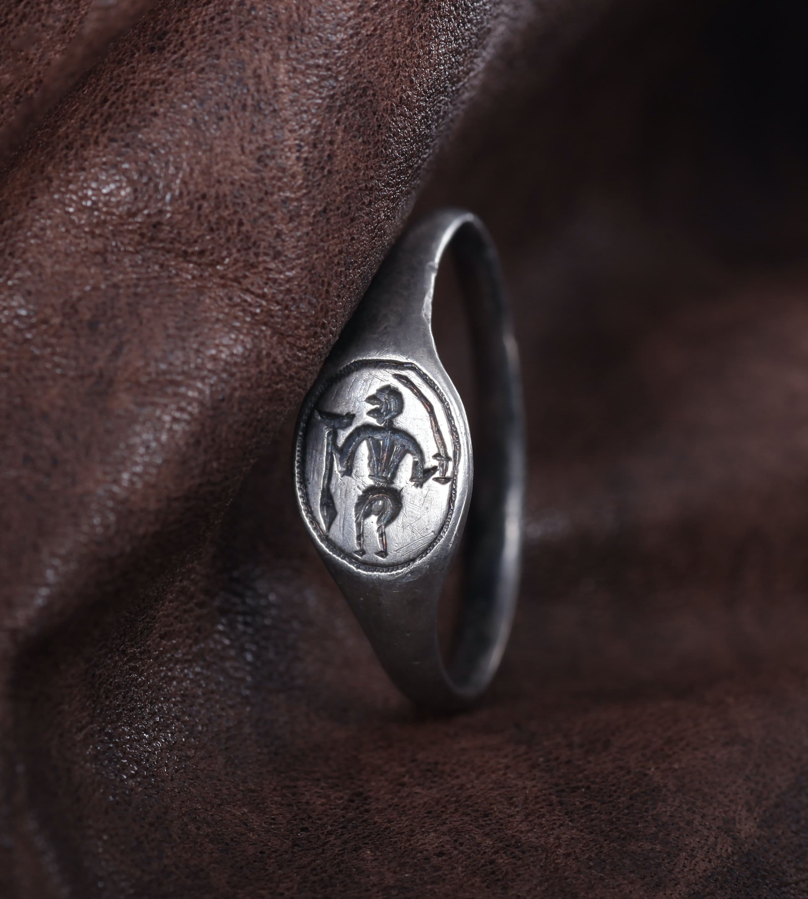 Medieval Silver Signet Ring | Warrior With Spear, Authentic Artifact - Etsy