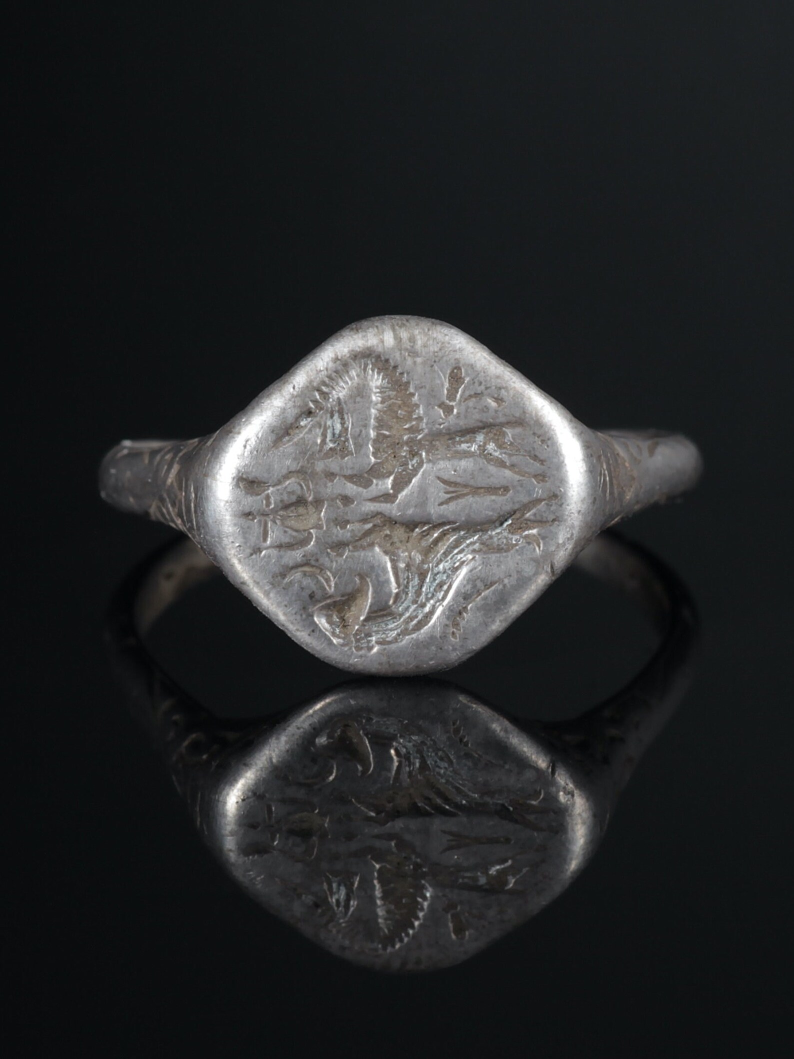 Antique Silver Signet Ring, Engraved Animals, Medieval Artifact - Etsy