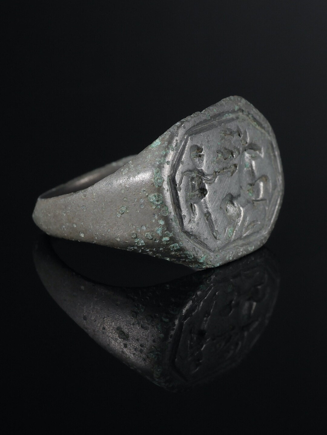 Medieval Signet Ring Deer Hunt Genuine Vintage Rare Old Jewelry Bronze ...