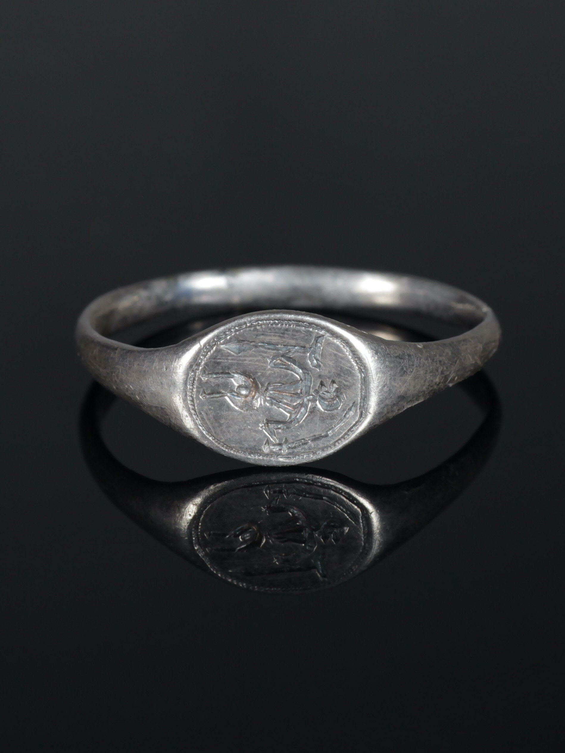 Medieval Silver Signet Ring | Warrior With Spear, Authentic Artifact - Etsy