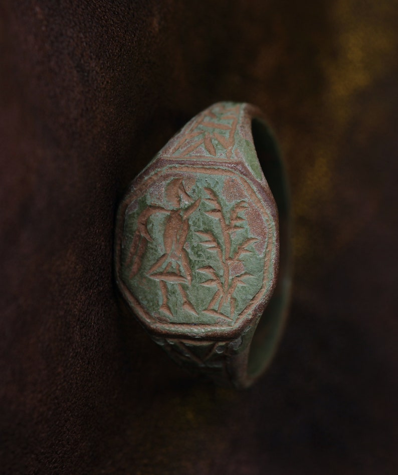 Warrior With A Sprout. Engraved Original Ancient Ring. Medieval Man ...