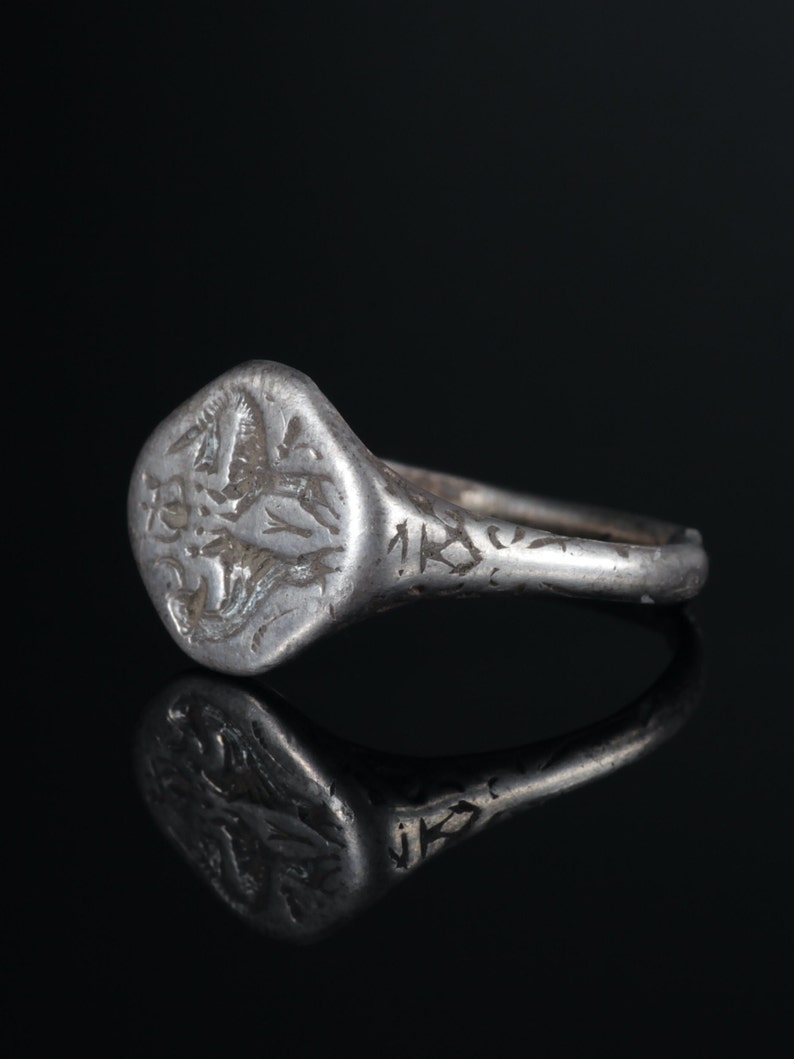 Antique Silver Signet Ring, Engraved Animals, Medieval Artifact - Etsy