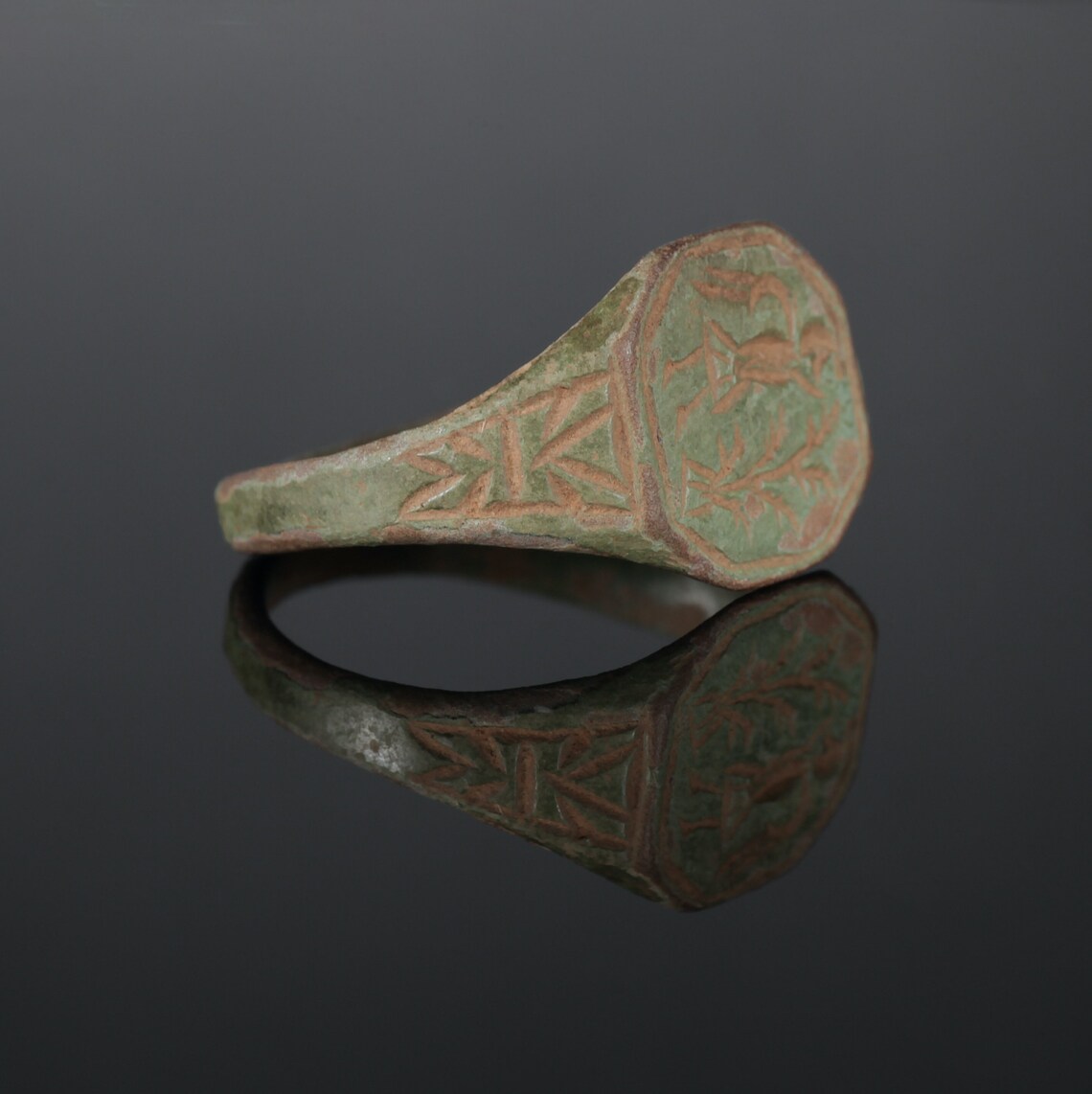 Warrior With A Sprout. Engraved Original Ancient Ring. Medieval Man ...