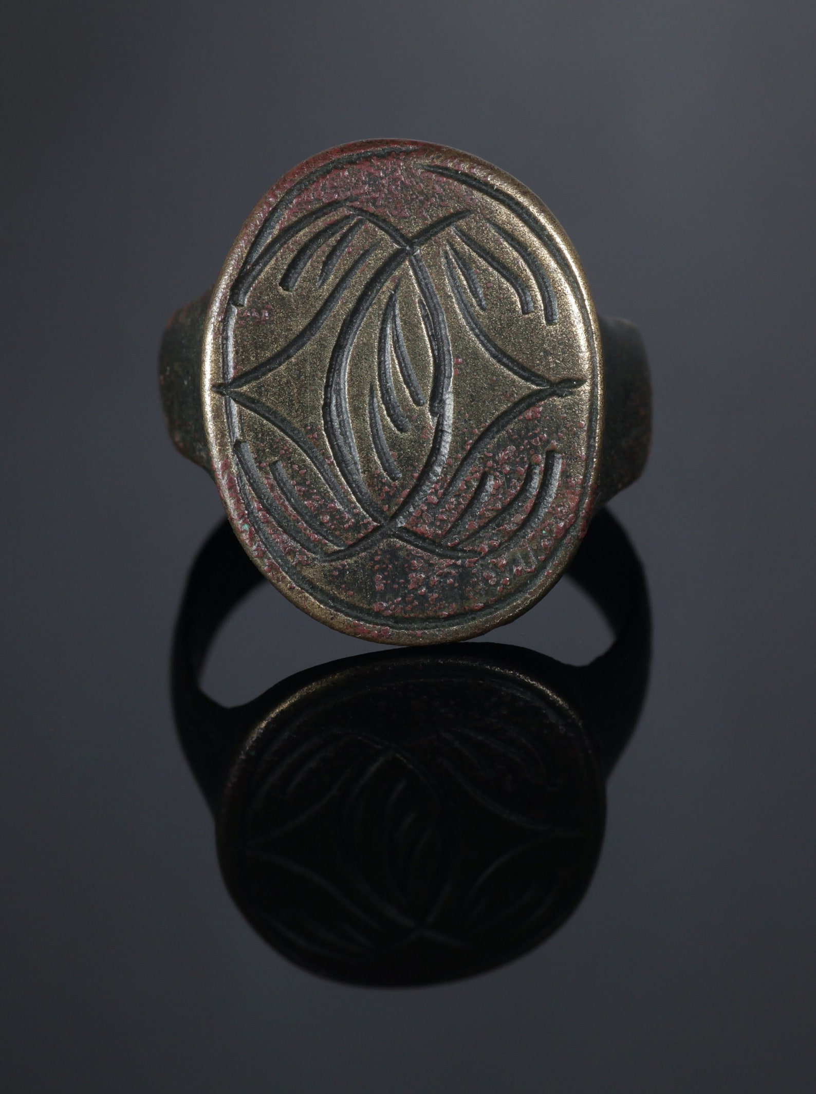 Antique Bronze Signet Ring, Engraved Medieval Design, Size 19mm - Etsy