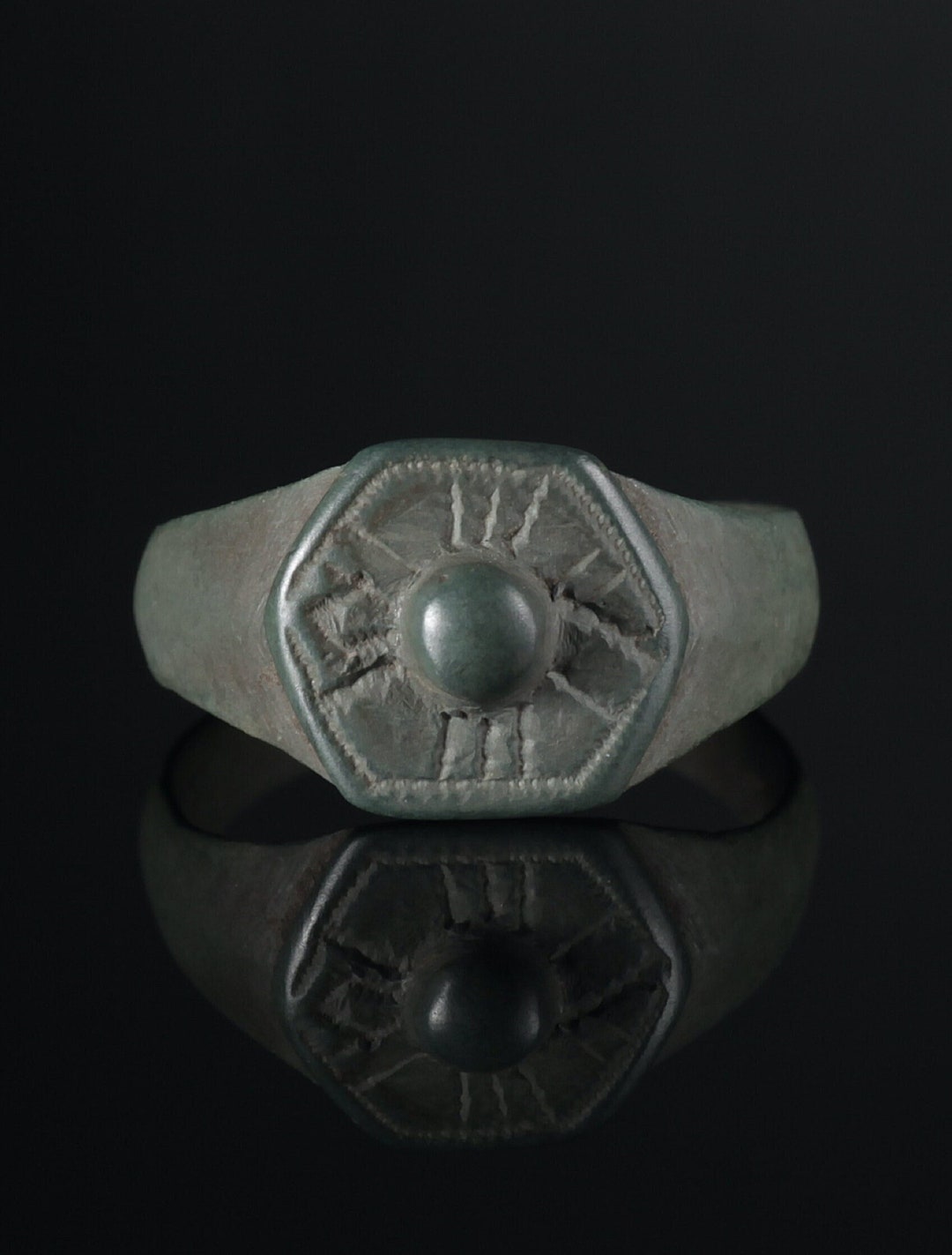Antique Hexagon Signet Ring Original Bronze Artifact Authentic Engraved ...