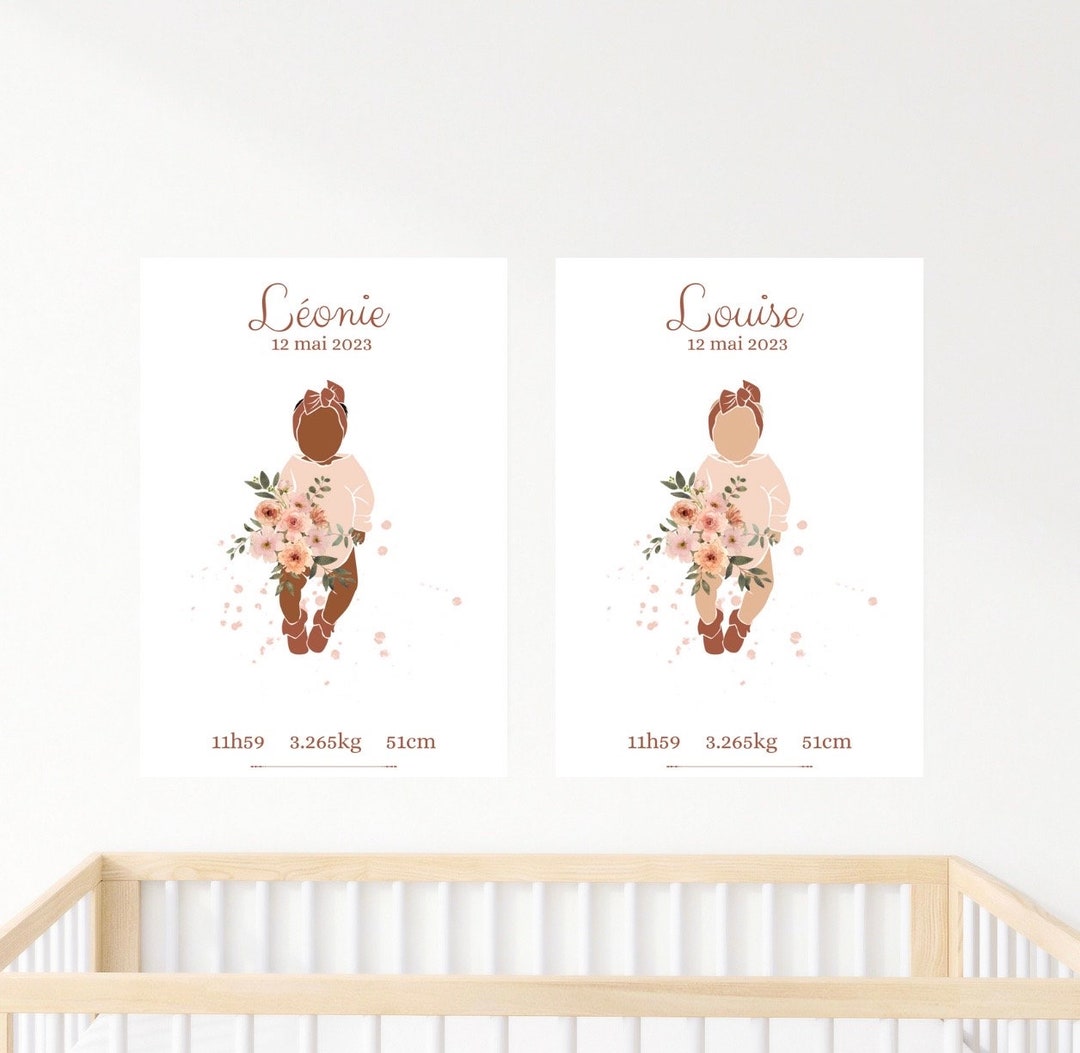 Personalized Birth Poster Baby Drawing Bouquet of Flowers - Etsy