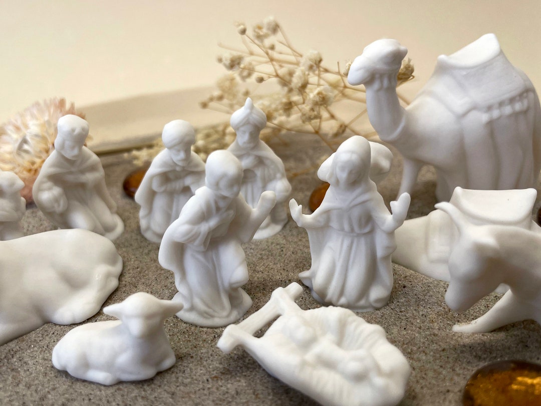 Nativity Scene Made of Porcelain - Consisting of 12 Small White Figures ...