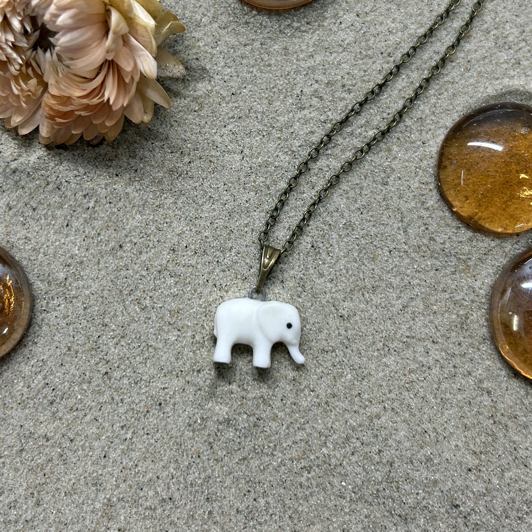Necklace With Small White Elephant Mini Pendant Made of Porcelain ...