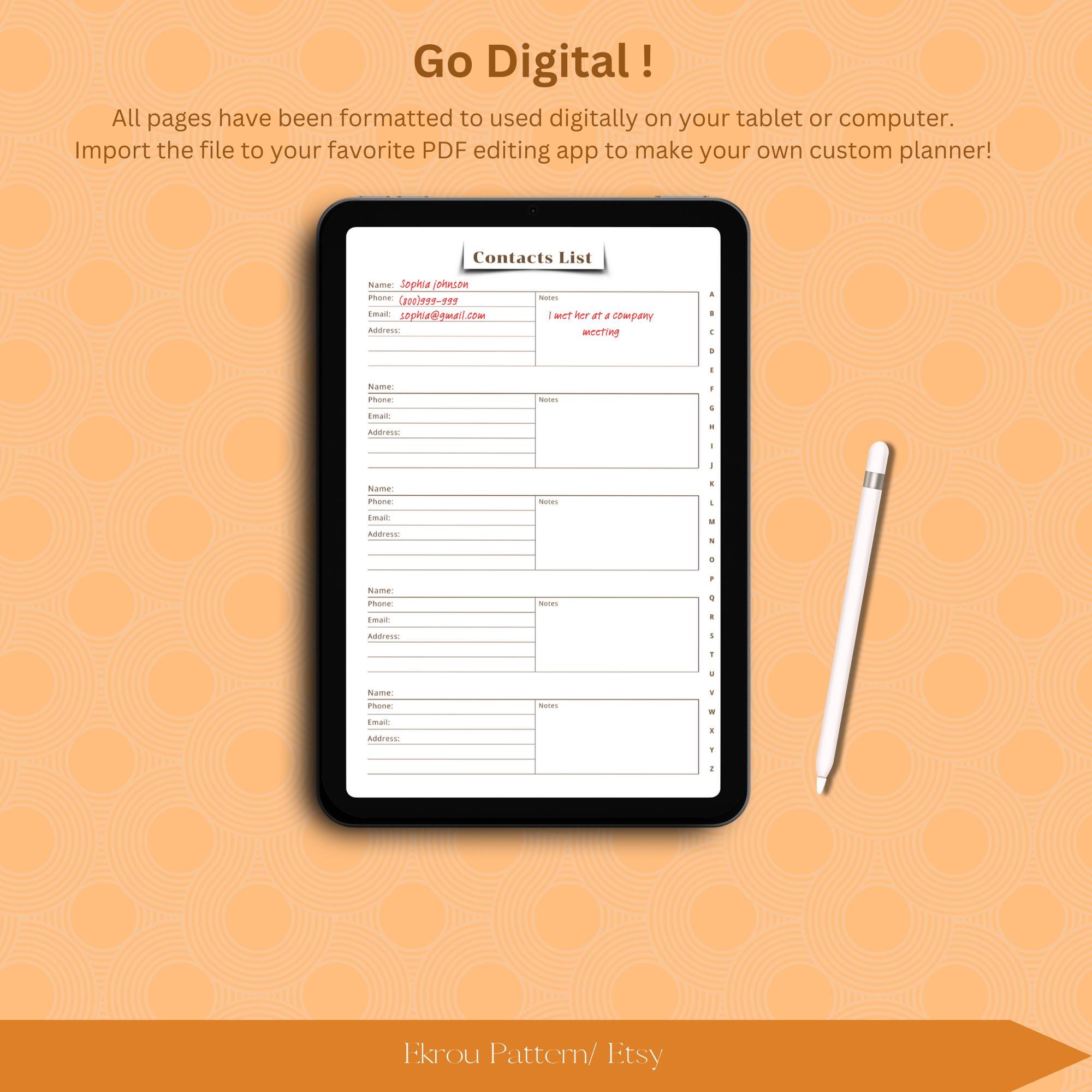 Editable Contacts List: Fillable Address Book (A4 A5 Letter Half) - Etsy