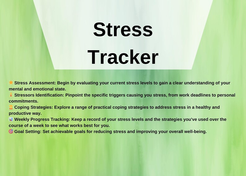 Printable Stress Tracker, Psychology Store, Mental Health, Worksheet ...