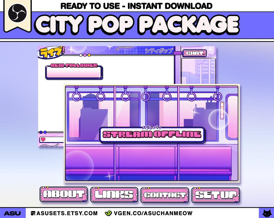 Animated City Pop Stream Overlays Package | Twitch Overlay, Alert ...