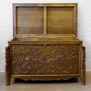 Handcrafted Walnut Wood Chest | Vintage Floral Carvings, Decorative ...