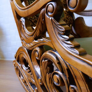 Hand Carved Turkish Walnut Rocking Chair, Leather Upholstery ...