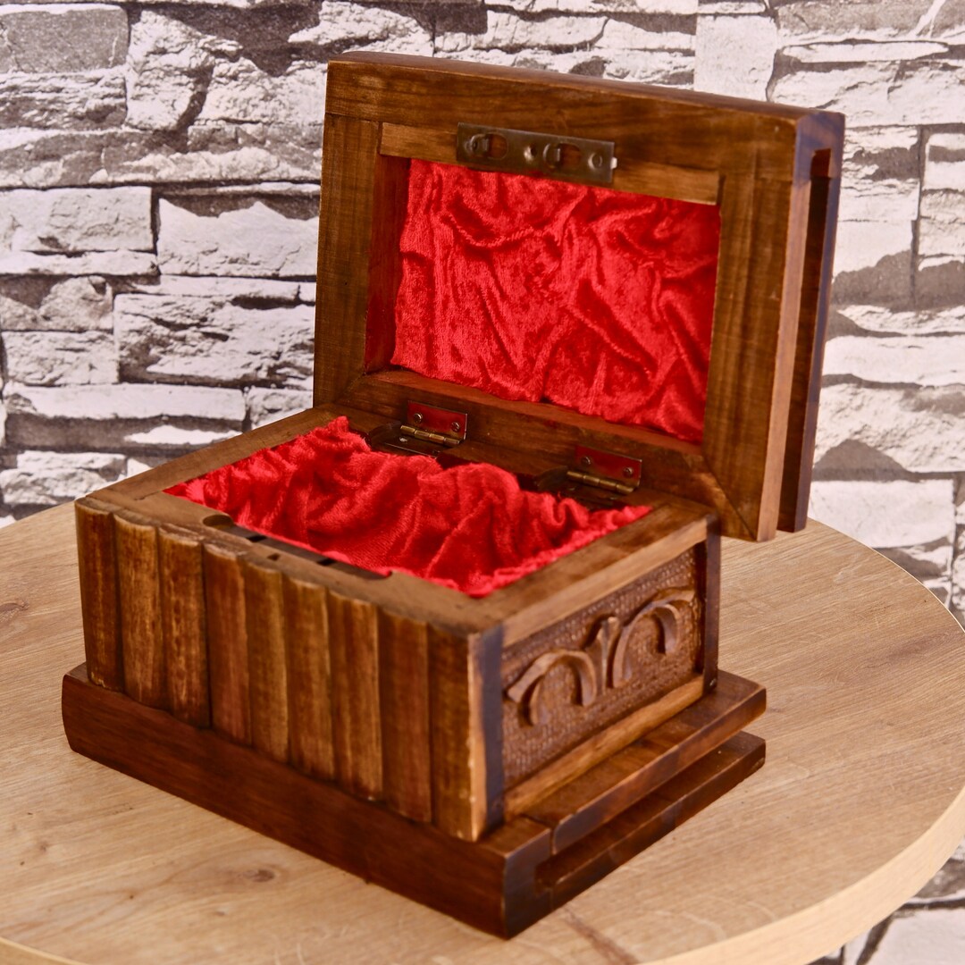 Hand Carved Solid Walnut Wood Treasure Box With Combination - Etsy