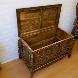 Hand-carved Walnut Wood Trunk, Antique Style Dowry Chest - Etsy