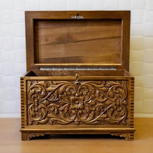 Hand Carved Walnut Wood Trunk – Secret Lock, Decorative Chest - Etsy