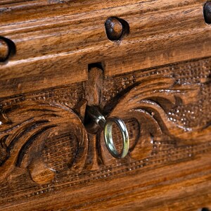 Hand Carved Flower Design Wooden Box With Secret Lock, Vintage Jewelry ...