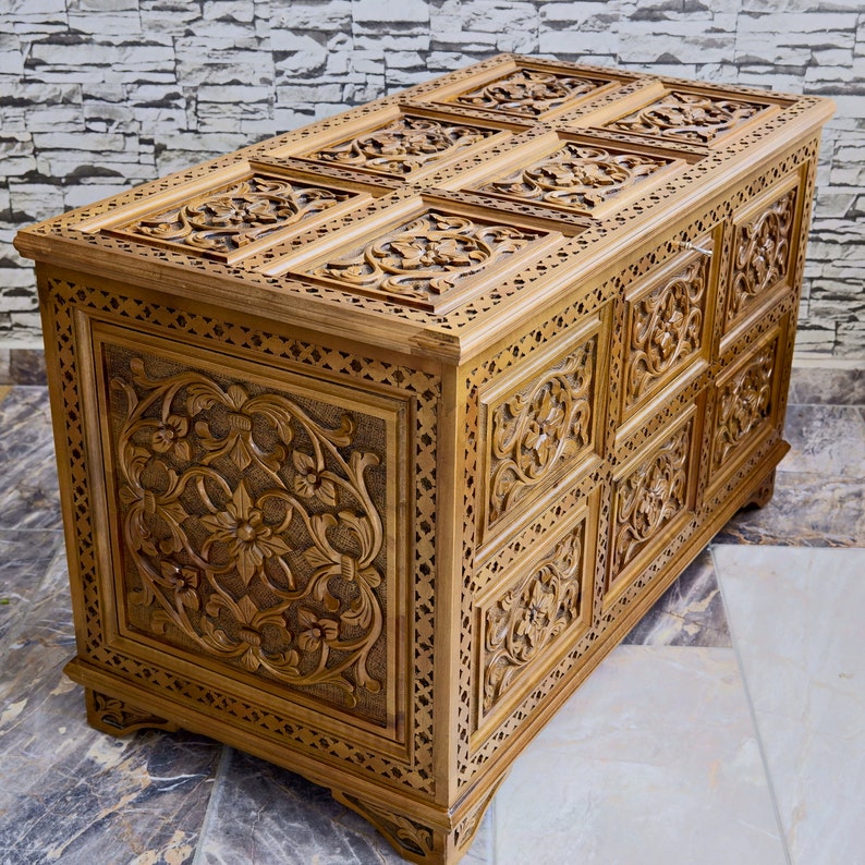 Hand Carved Walnut Wood Trunk, Rustic Floral Cedar Chest - Etsy