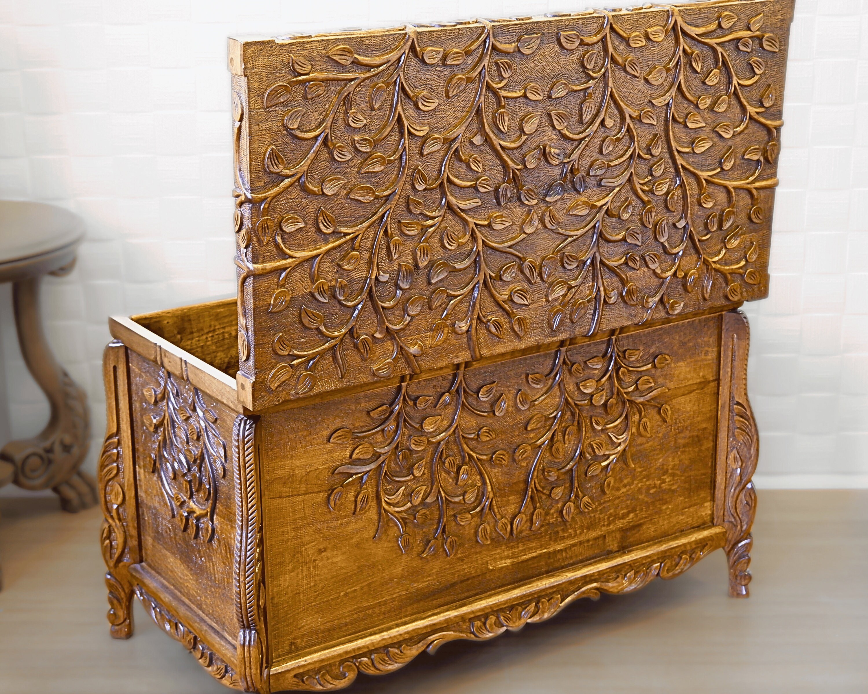 Hand-carved Walnut Wood Trunk: Tree of Life Blanket Chest - Etsy