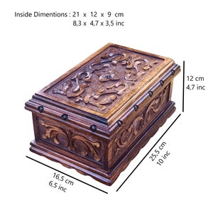 Hand Carved Flower Design Wooden Box With Secret Lock, Vintage Jewelry ...