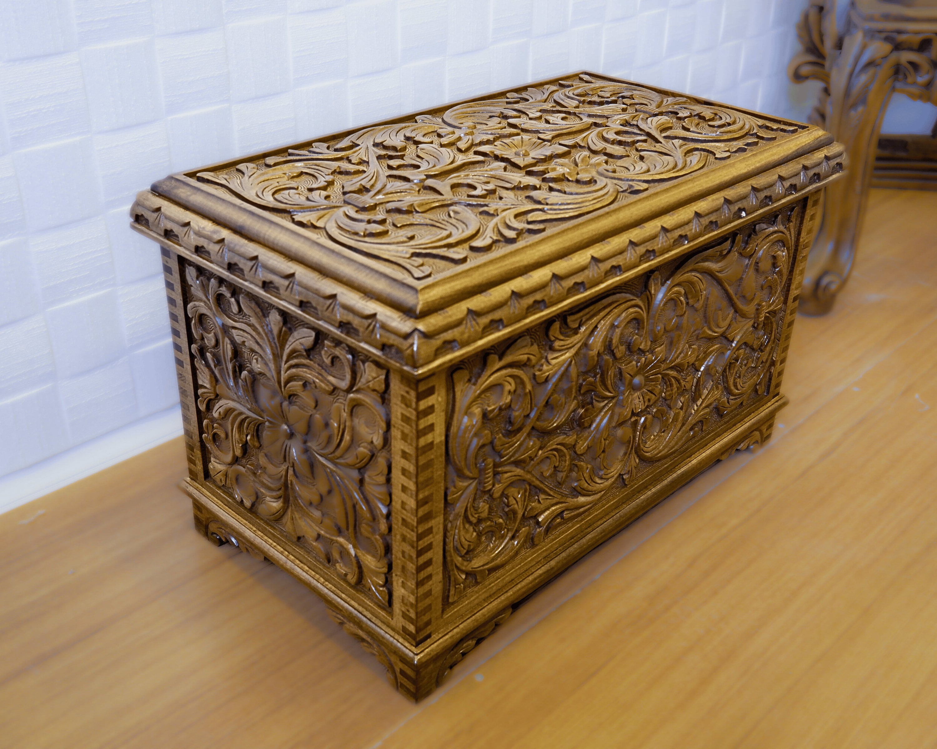 Hand Carved Walnut Wood Trunk – Secret Lock, Decorative Chest - Etsy