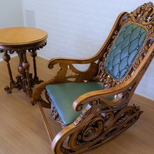 Hand Carved Turkish Walnut Rocking Chair, Leather Upholstery ...