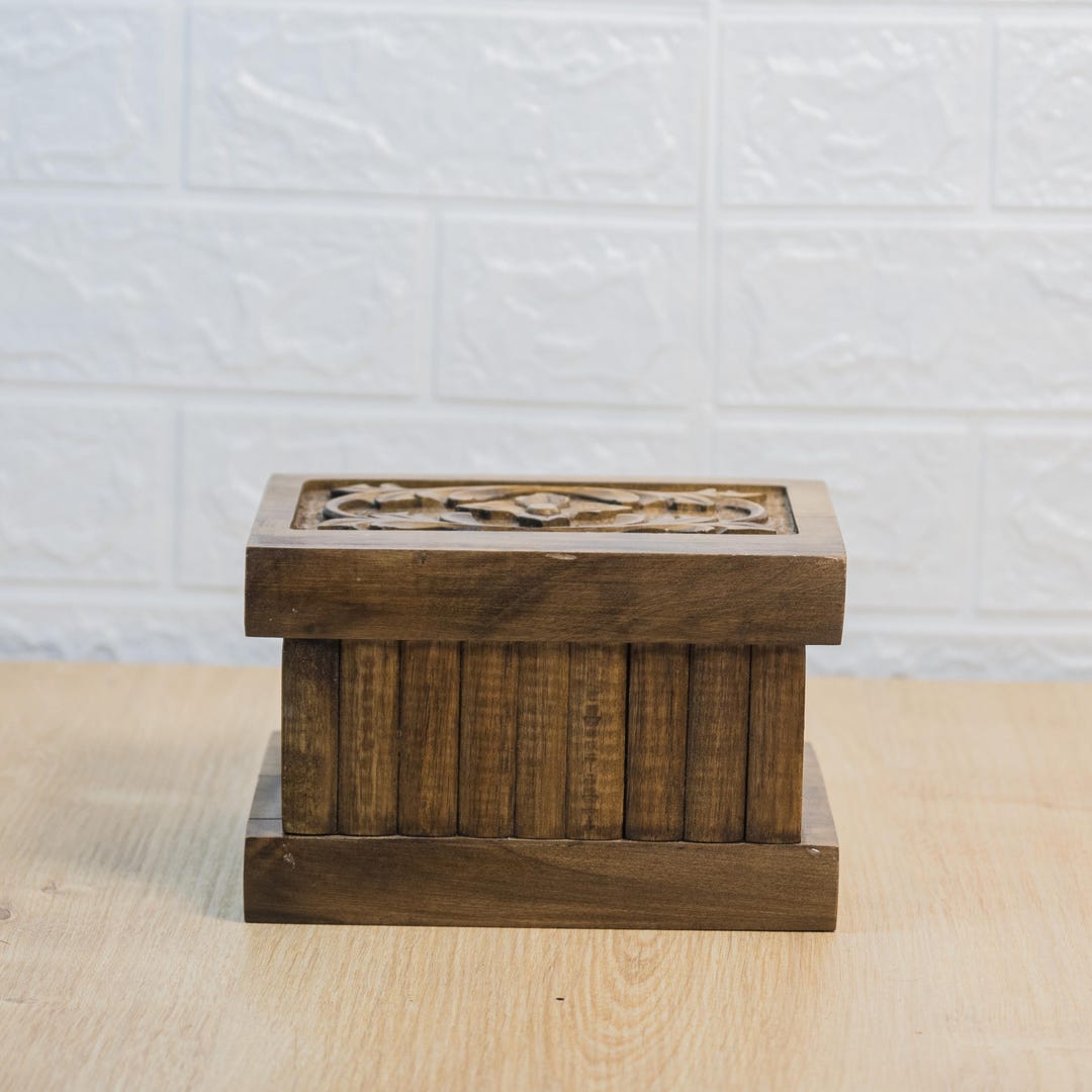 Hand-carved Wooden Puzzle Jewelry Box: Antique Hidden Lock Treasure Box ...
