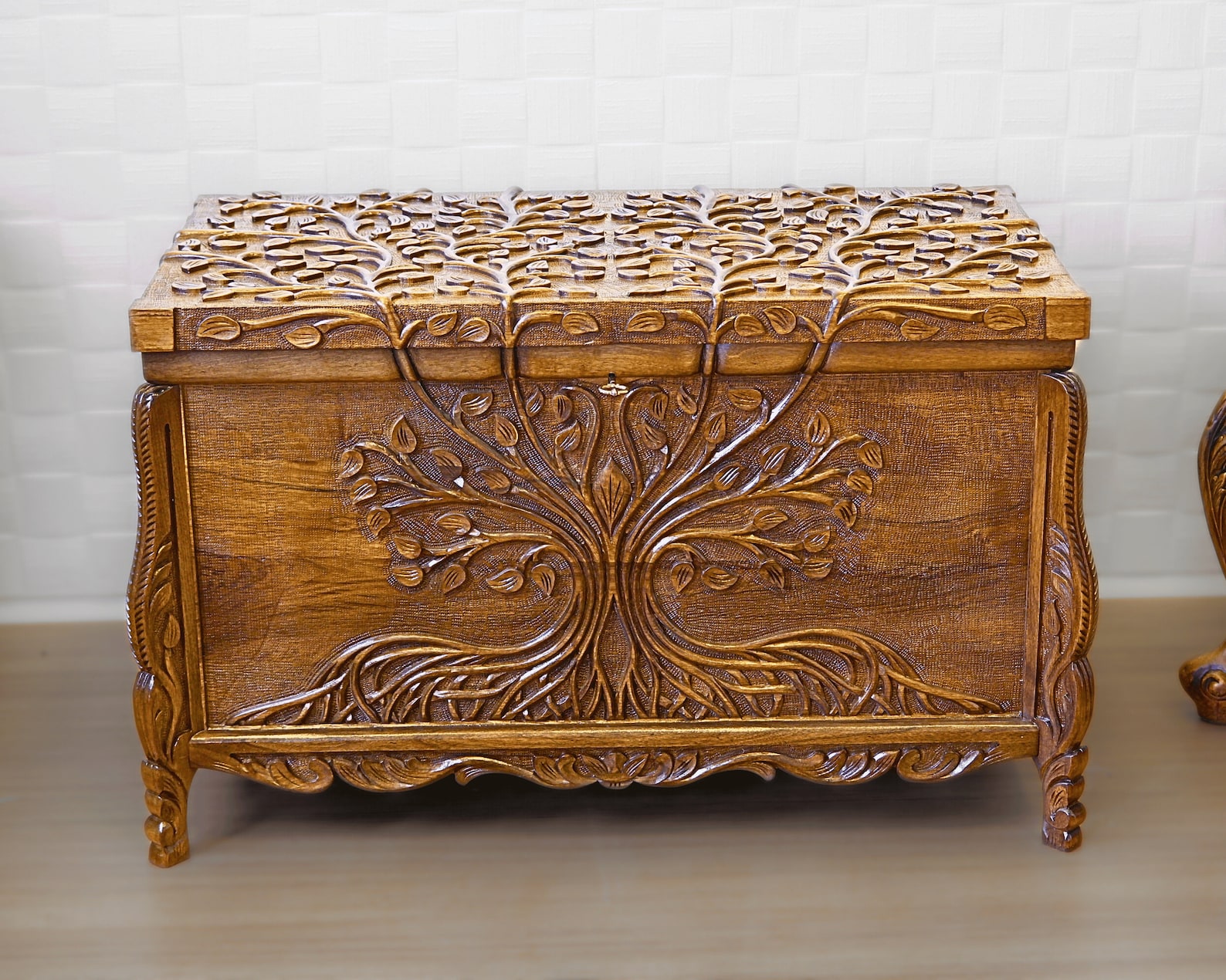 Hand-carved Walnut Wood Trunk: Tree of Life Blanket Chest - Etsy