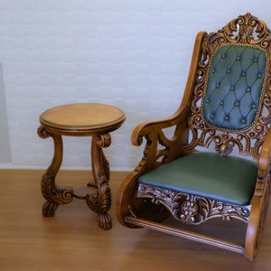 Hand Carved Turkish Rocking Chair With Side Table, Luxurious Walnut ...