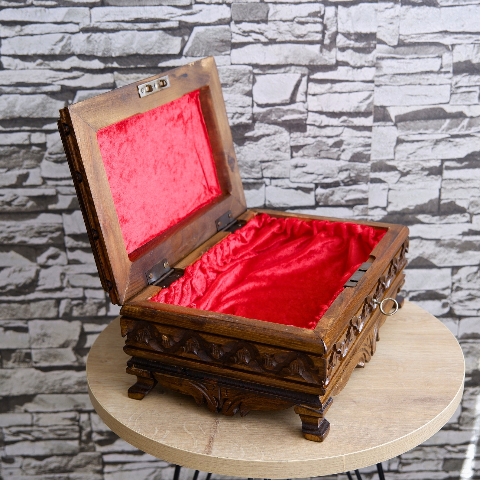 Handmade Lockable Walnut Jewelry Box, Red Velvet Interior - Etsy