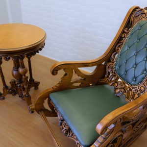 Hand Carved Turkish Walnut Rocking Chair, Leather Upholstery ...