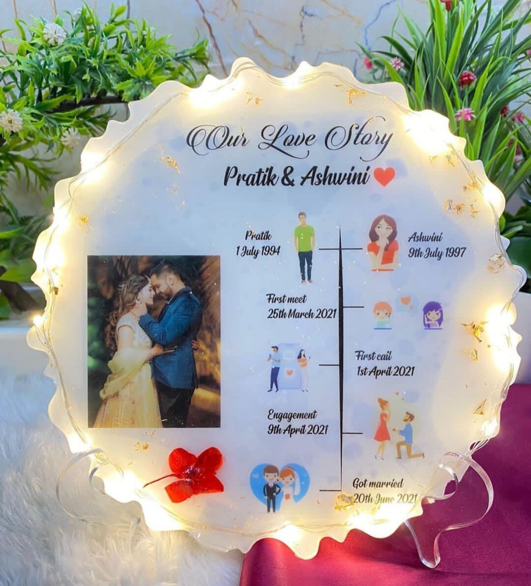 Pearl Resin Love Story Frame With Stand & Lighting - Etsy