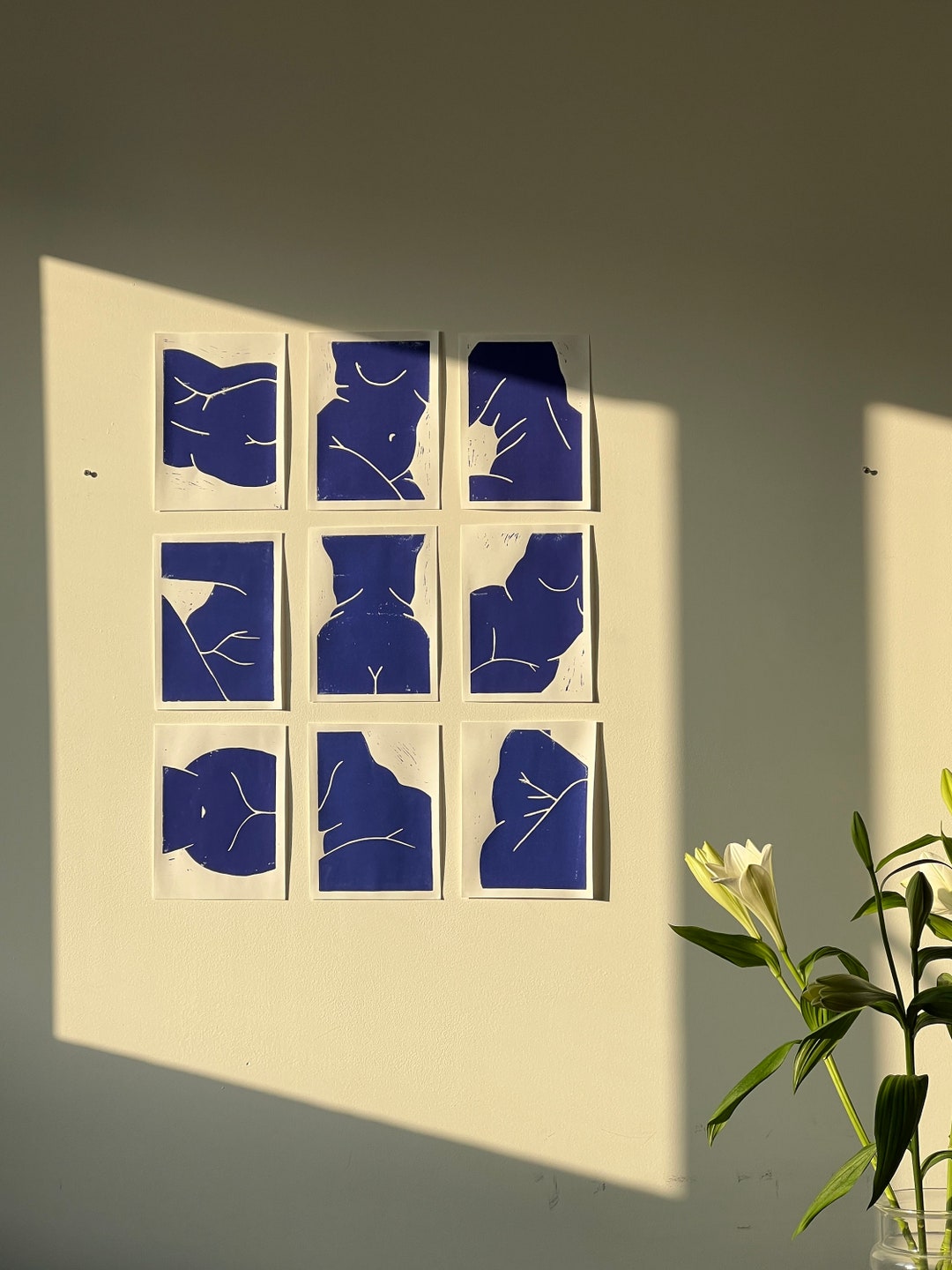Shapes of Blue Lino Prints - Etsy