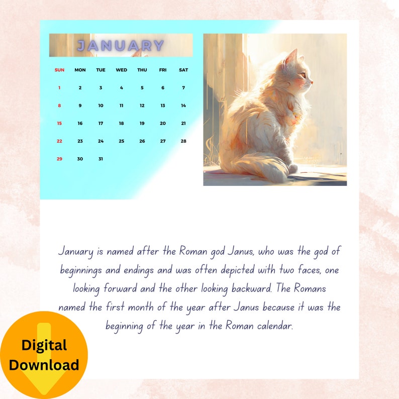2023 Calendar, Printable, Cat Calendar, 2023 Illustrated Cat Calendar ...