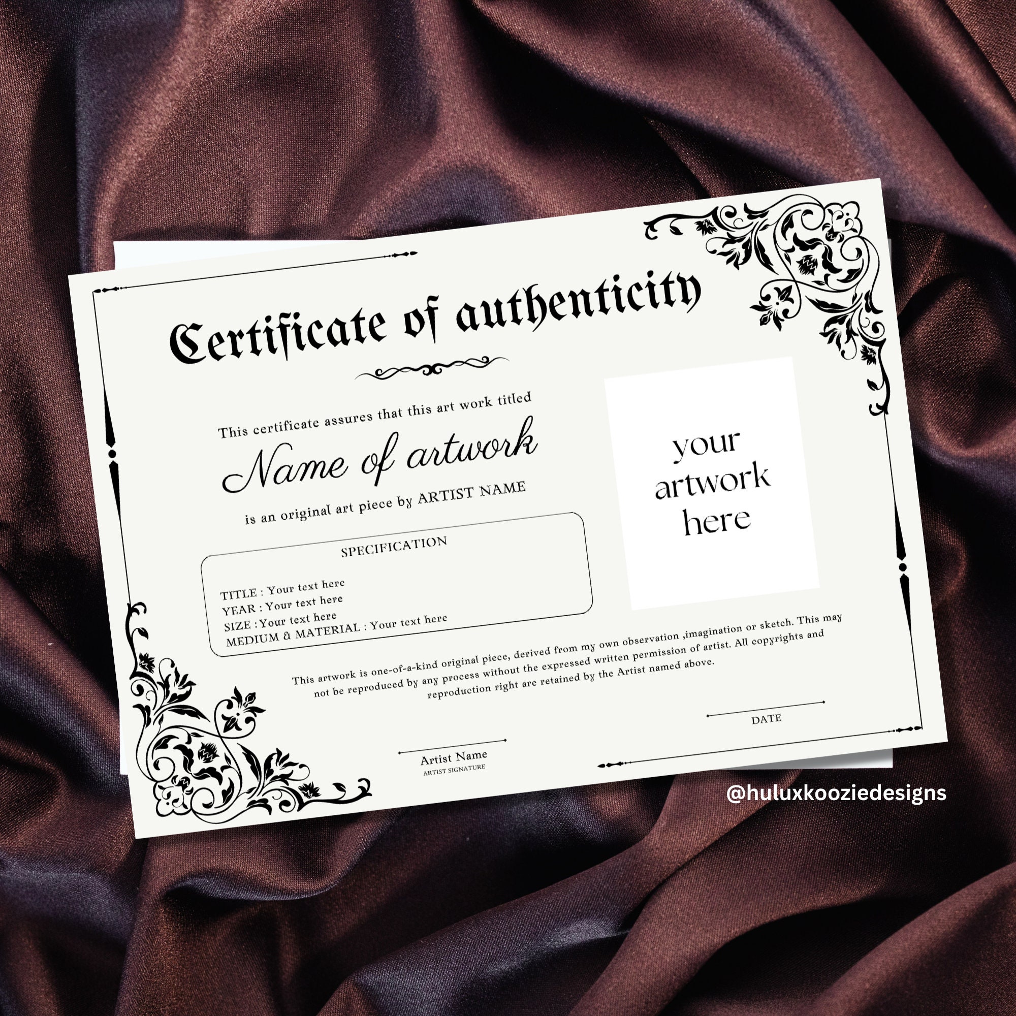Certificate of Authenticity Canva Editable Template, Minimal Design 29. ...
