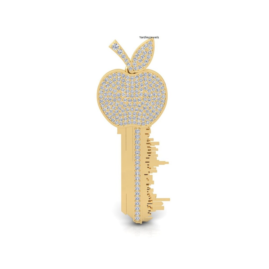 14K Real Solid Gold Minimal Apple Key Necklace Lucky Charm Pendant ...