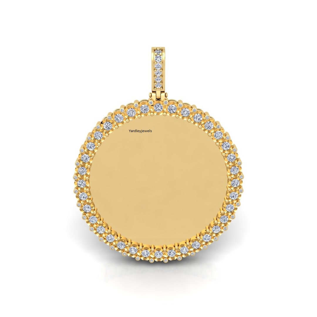 Custom Round & Logo Circle Gold Pendant Necklace With Moissanite Dimond ...