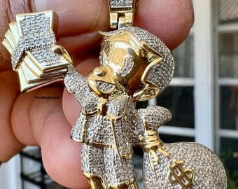 Solid Diamond Men s rich Money Bag Pendant Hip Hop Big Cartoon Character Pendant Diamond Jewelry