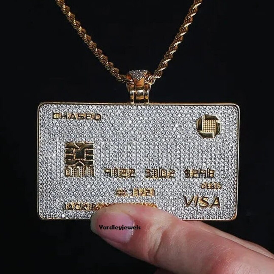 Credit Card Pendant Necklace Men's Gold Silver Colour Hip Hop Jewellery ...