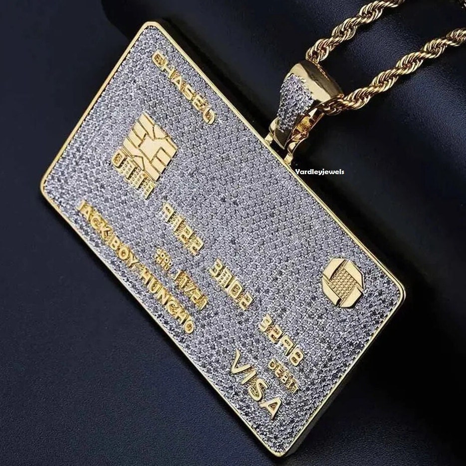 Credit Card Pendant Necklace Men's Gold Silver Colour Hip Hop Jewellery ...