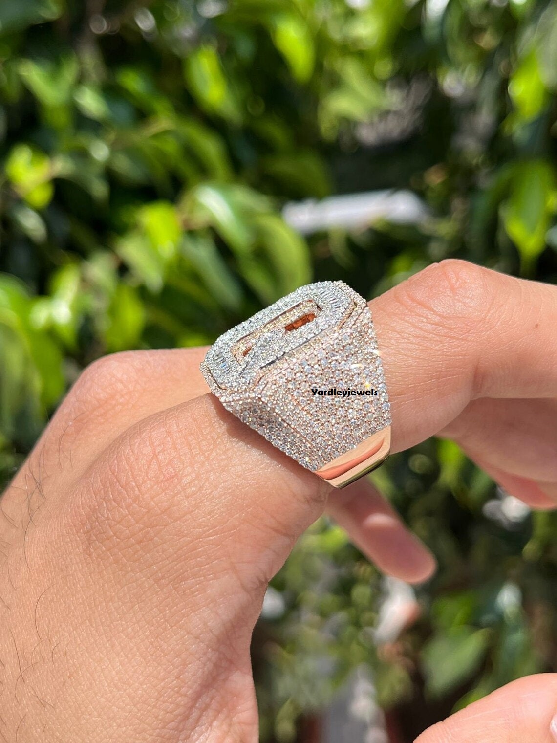 Single Letter Ring Custom Mens Moissanite Ring Iced Out 10K Solid Gold ...