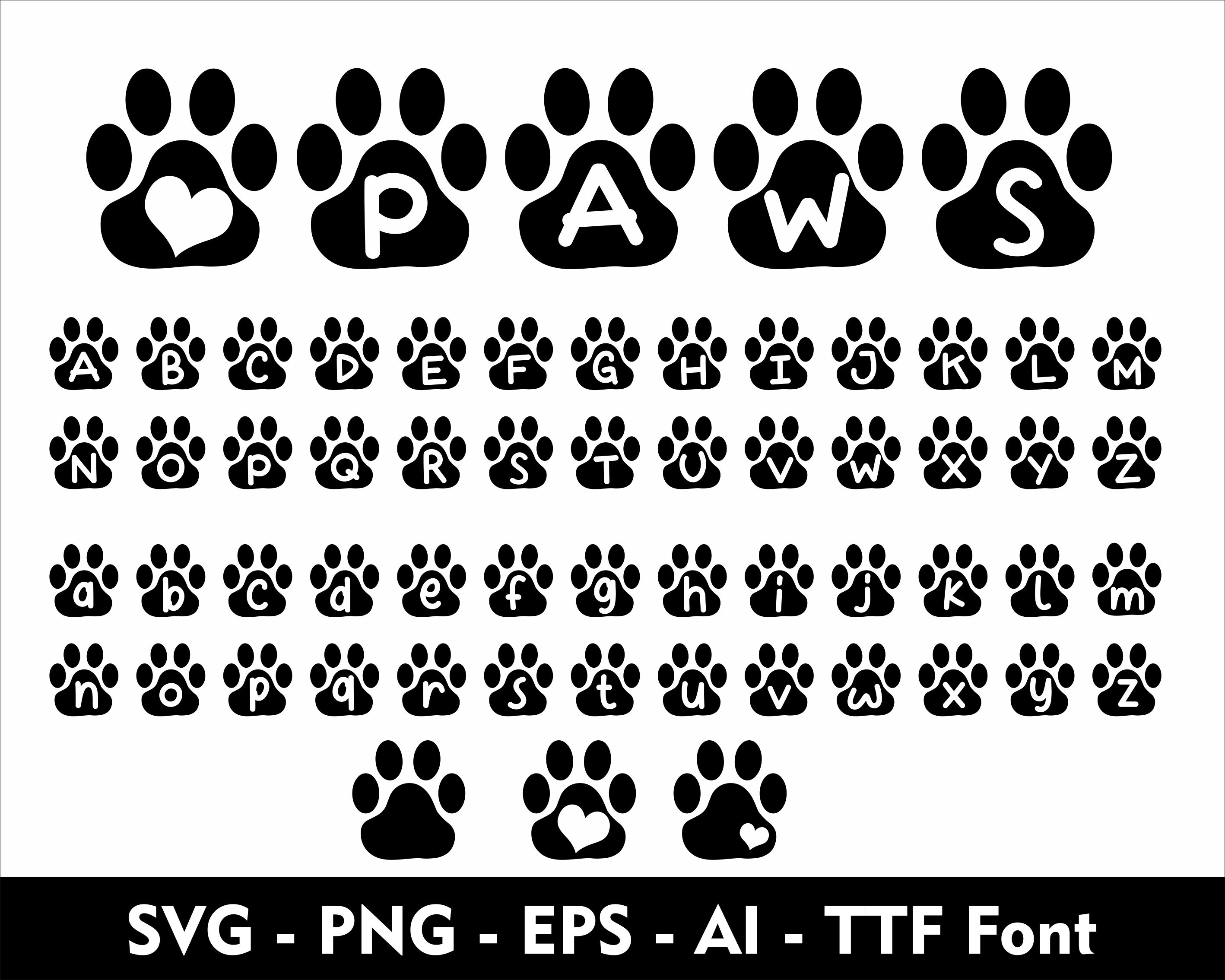 Paw Font SVG Paw Font Paw Letters Paw Alphabet Svg Paw - Etsy