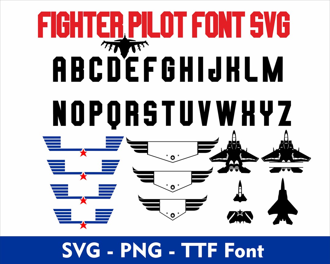 Top Plane Font Top Pilot Gun Alphabet Fighter Pilot Font - Etsy