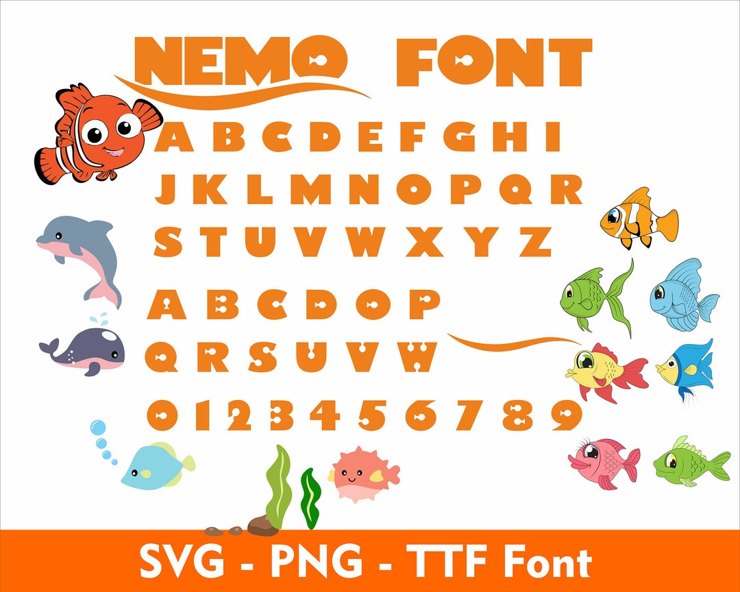 Finding Nemo Font 15 Clipart Svg Cartoon Letters Numbers TTF - Etsy UK